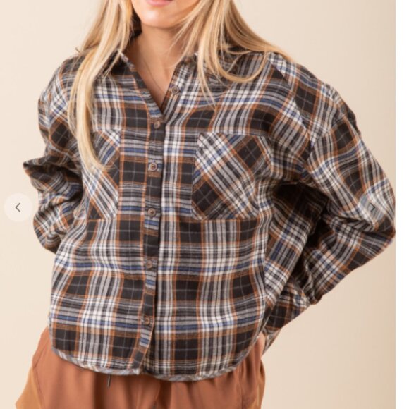 Sunset And Shores | Tops | I2 Plaid Oversized Button Up Shirt W Cuff ...